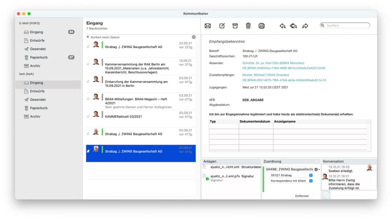 beA und E-Mail Integration - Anwaltssoftware timesensor LEGAL